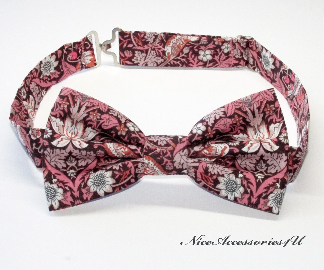 Burgundy Floral Bow Tie for Men & Boys Liberty Print William Morris ...