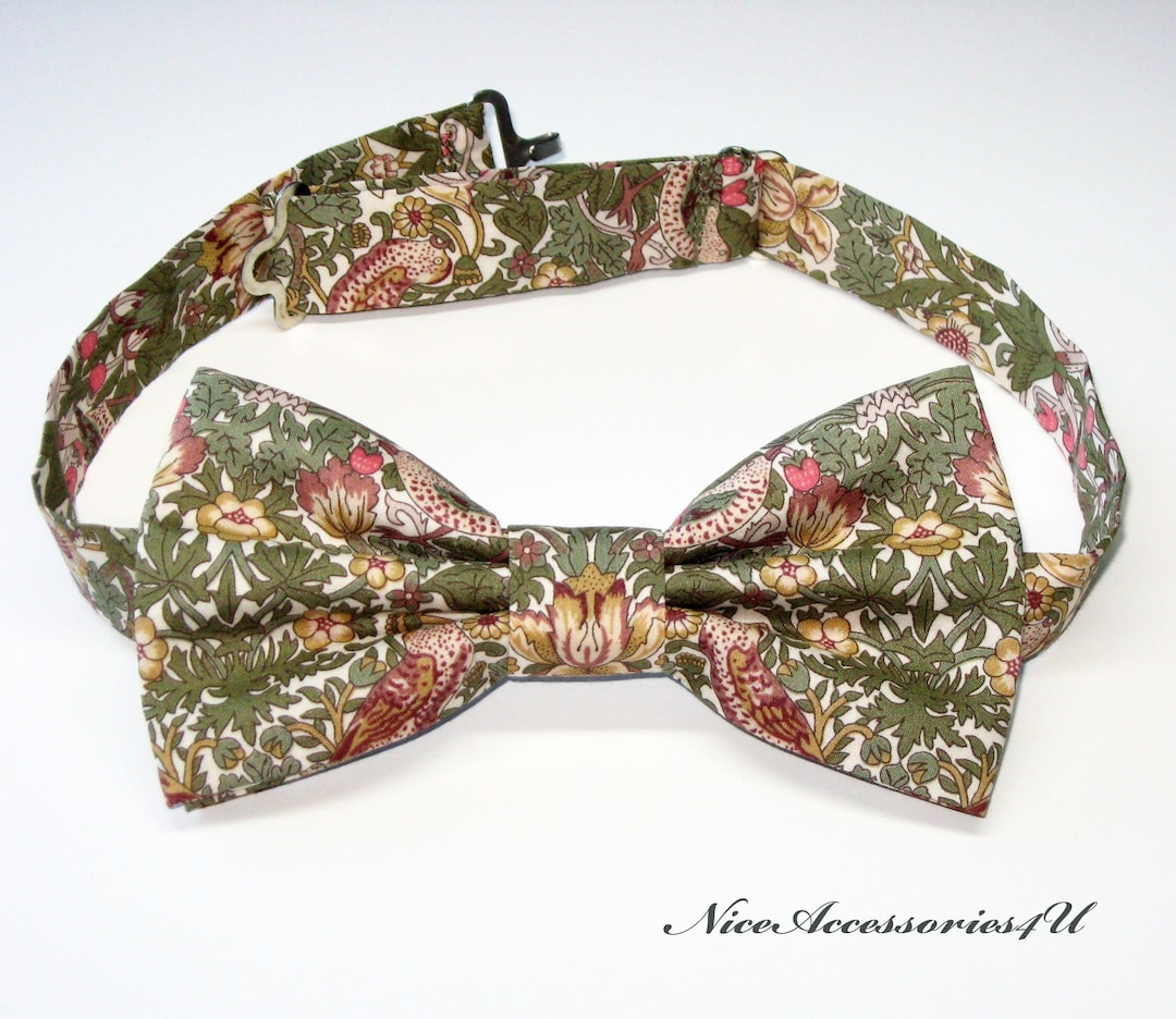 Olive Green & Pink Floral Bow Tie for Men and Boys. Liberty Print ...