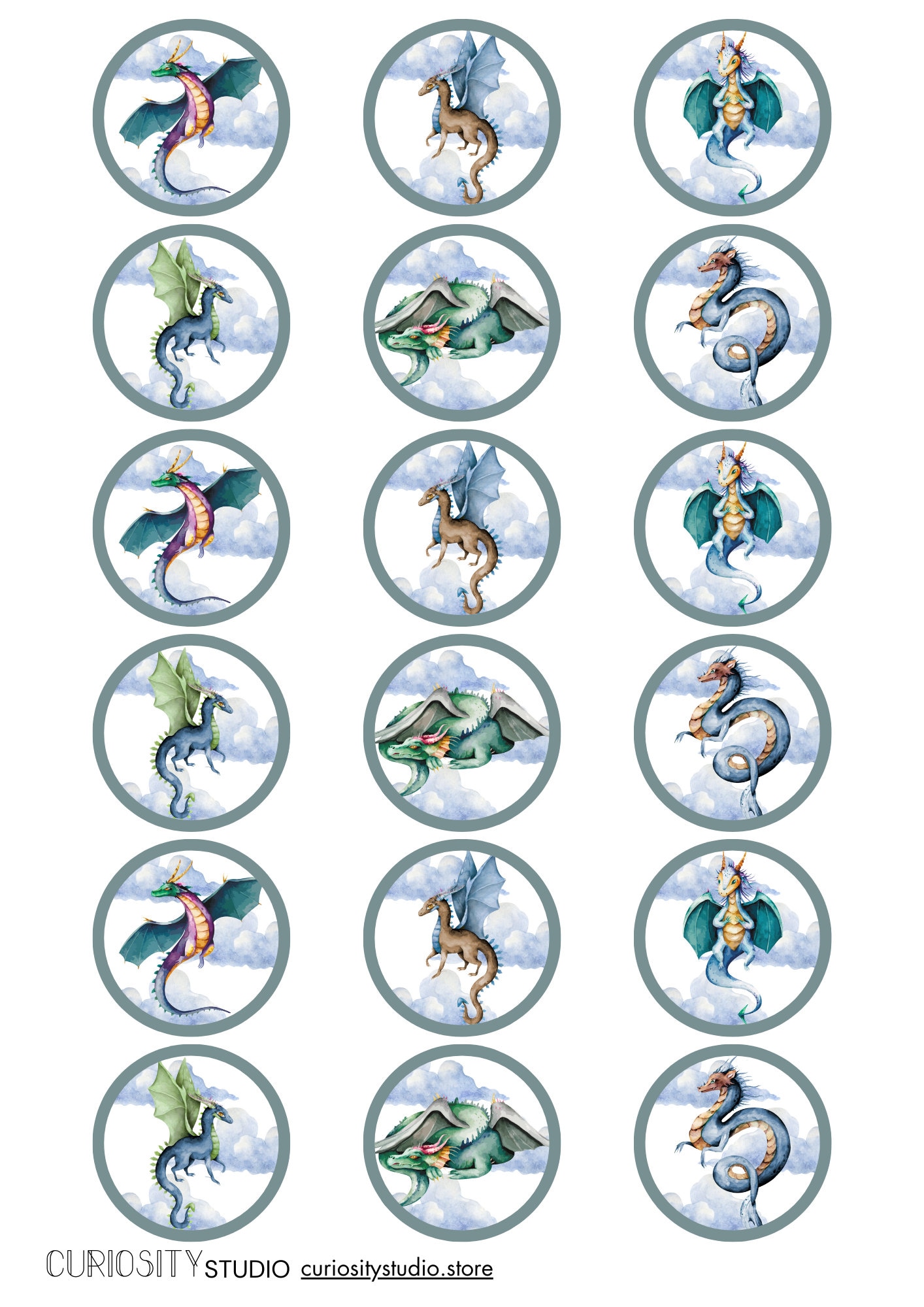 Printable Dragon Cupcake Toppers Downloadable Dragon Cupcake - Etsy