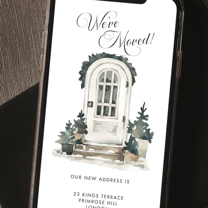 Editable We’ve Moved Digital Card – Watercolour Door Design – Elegant ...