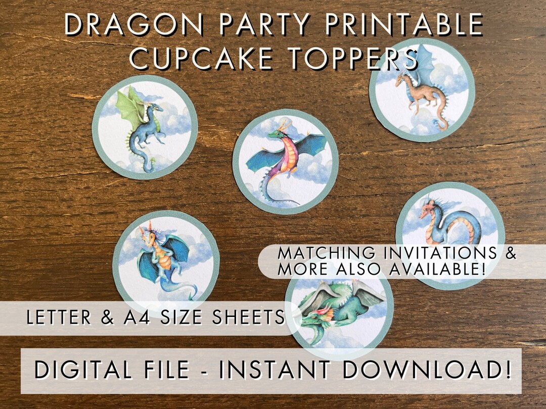 Printable Dragon Cupcake Toppers Downloadable Dragon Cupcake - Etsy