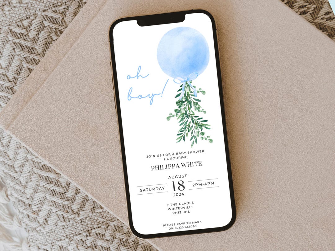 Digital Boys Baby Shower Invitation, Digital Balloon Baby Shower Invite ...