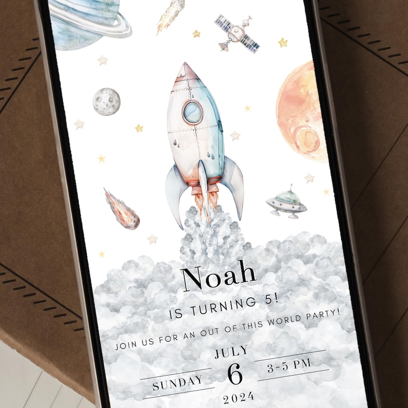 Editable Rocket Birthday Invitation – Outer Space Party Invite ...