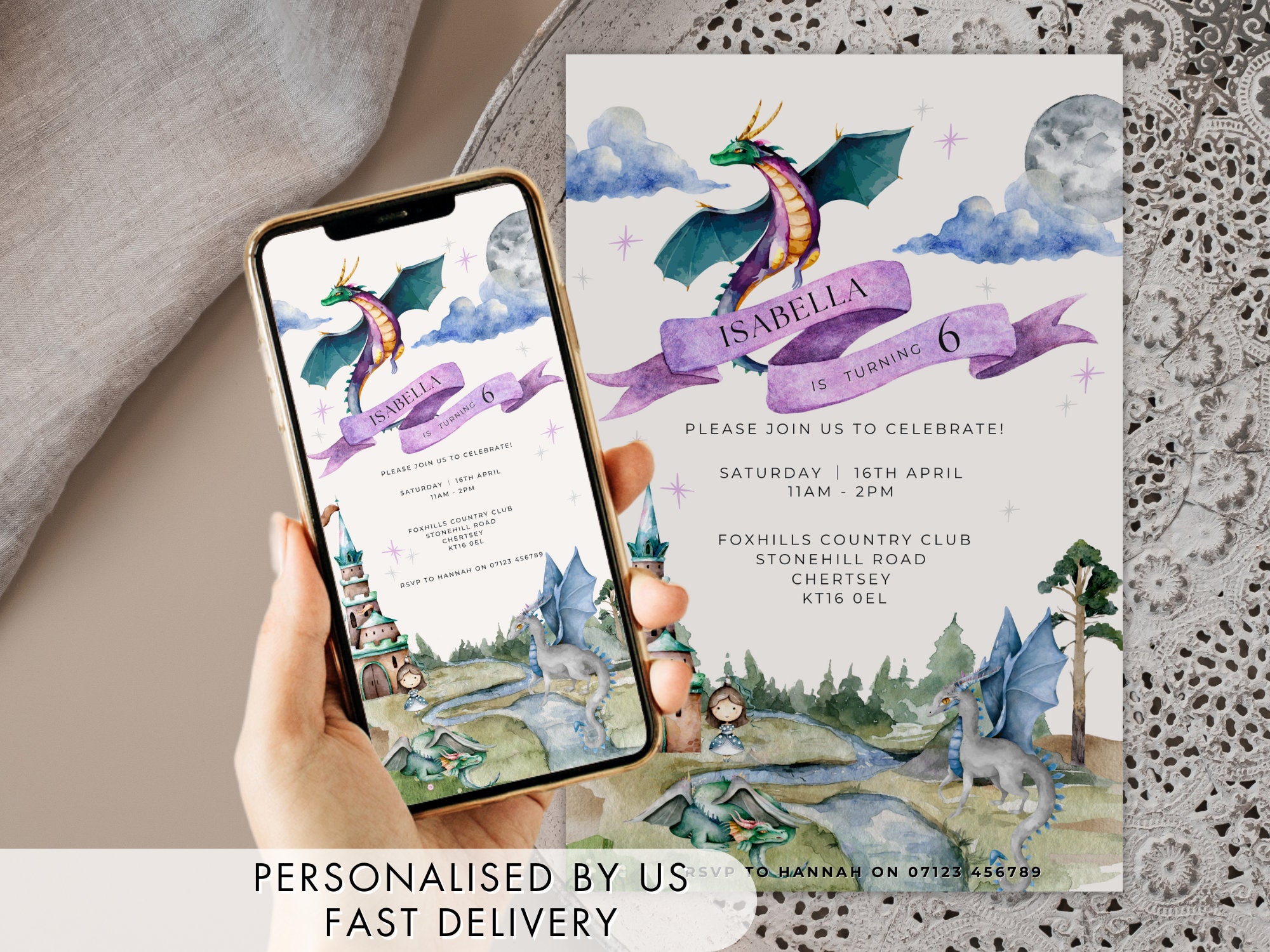 Digital & Printable Dragon Birthday Party Invite, Downloadable Dragon ...