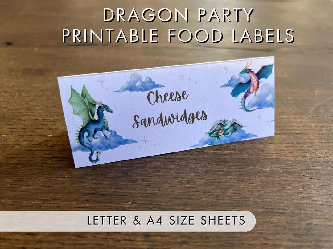 Printable Dragon Party Food Labels, Downloadable Dragon Party Name ...