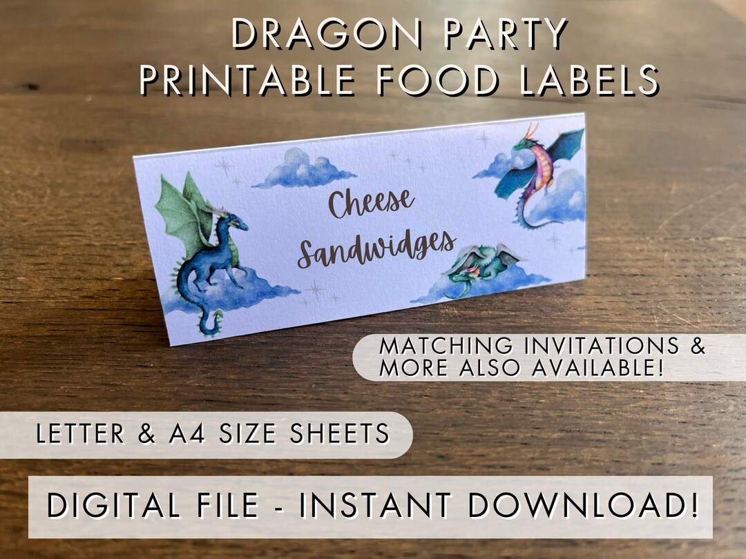 Printable Dragon Party Food Labels Downloadable Dragon Party - Etsy