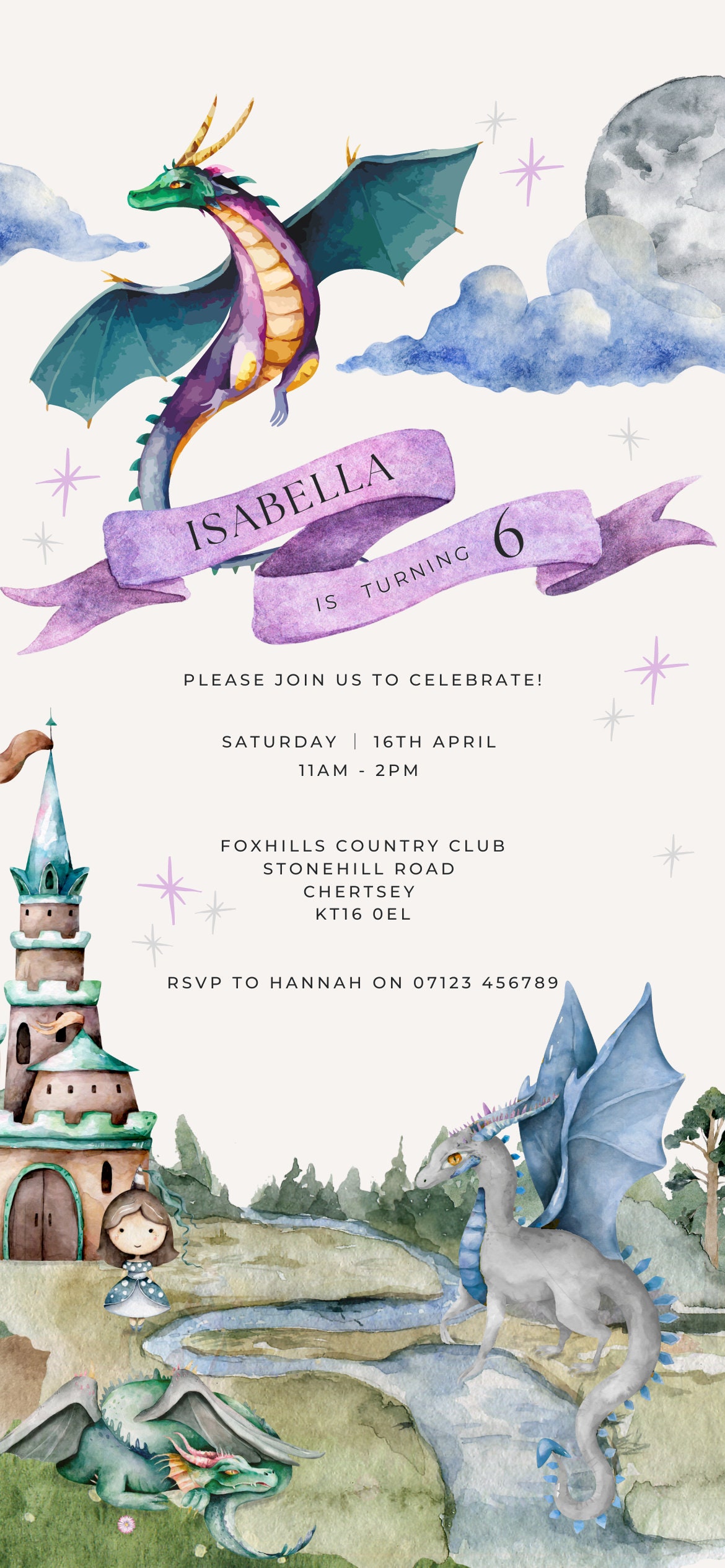 Digital Dragon Birthday Party Invitation, Phone Girls Dragon Party ...