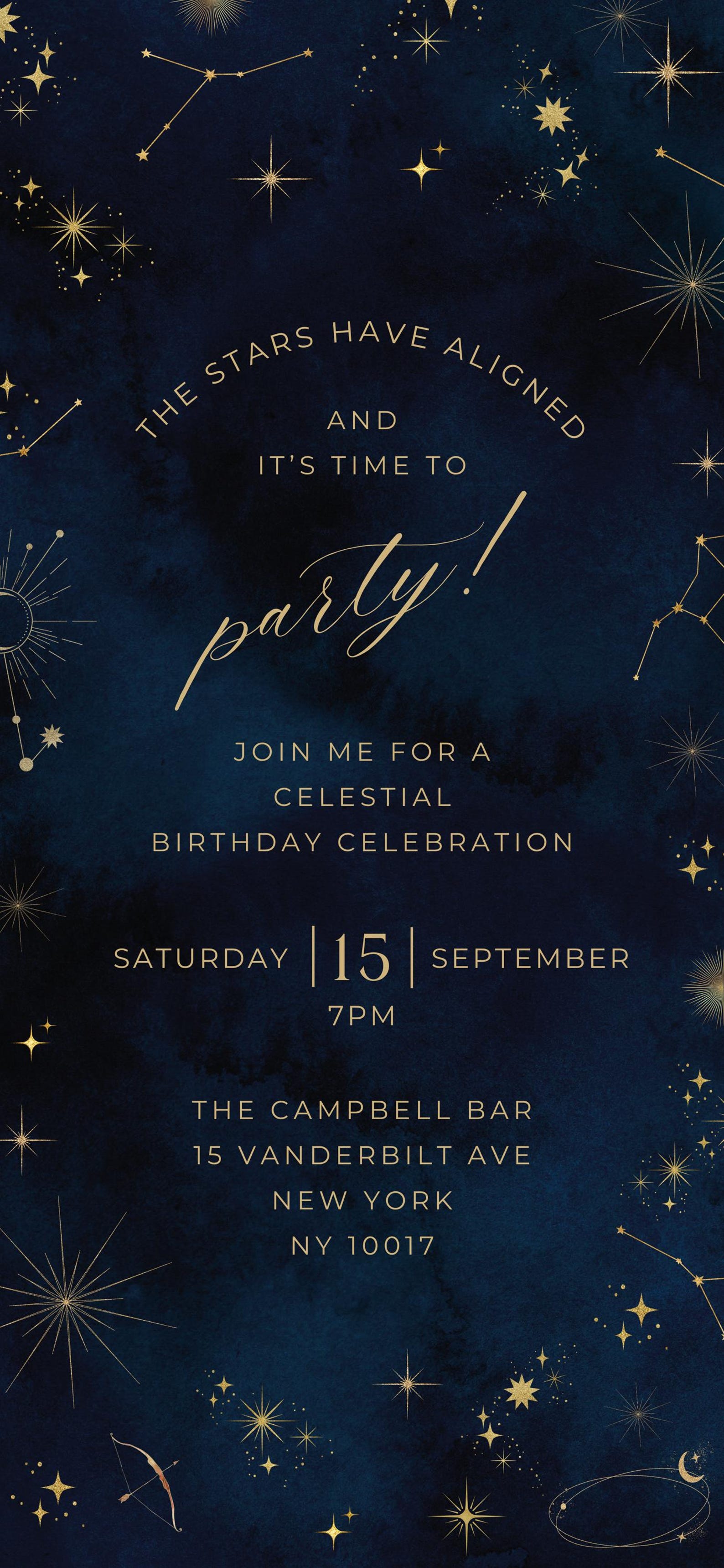 Editable Celestial Party Invitation – Navy & Gold Digital Birthday ...