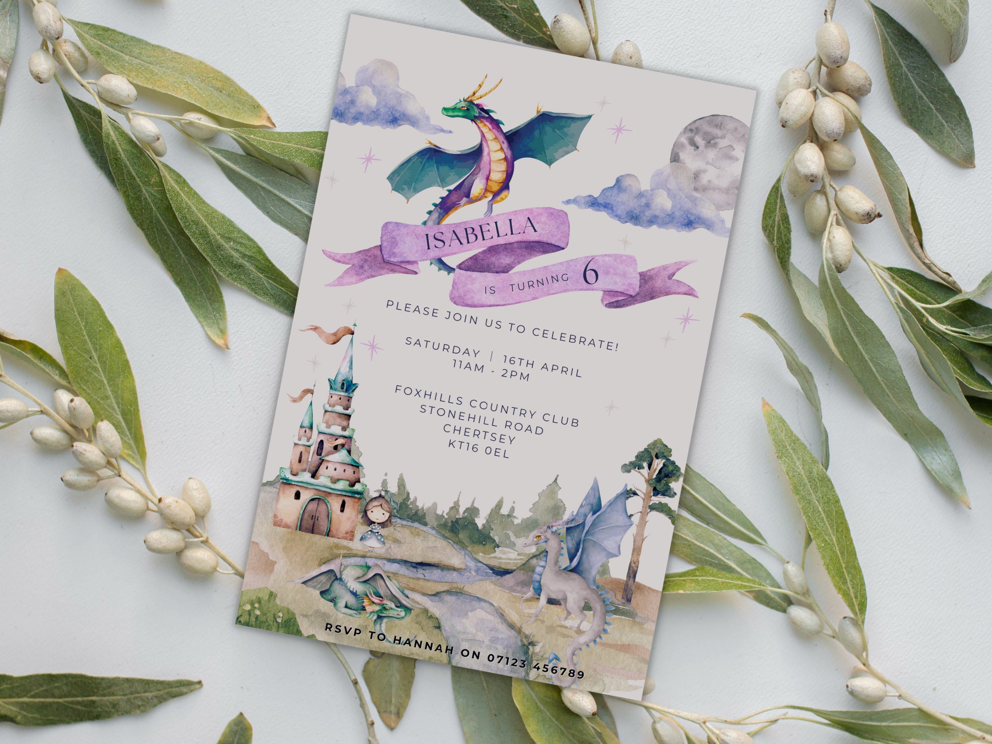 Digital & Printable Dragon Birthday Party Invite, Downloadable Dragon ...