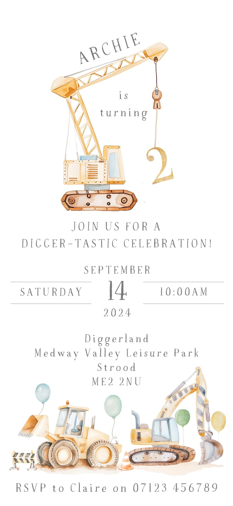 Editable Digger Birthday Invitation – Construction Party Invite ...