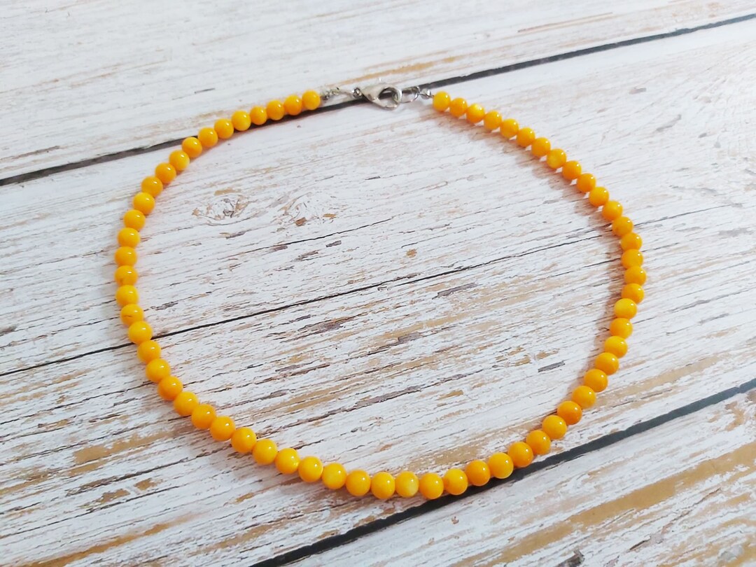 6mm Yellow Shell Necklace – Natural Shell Beaded Necklace, Handmade ...