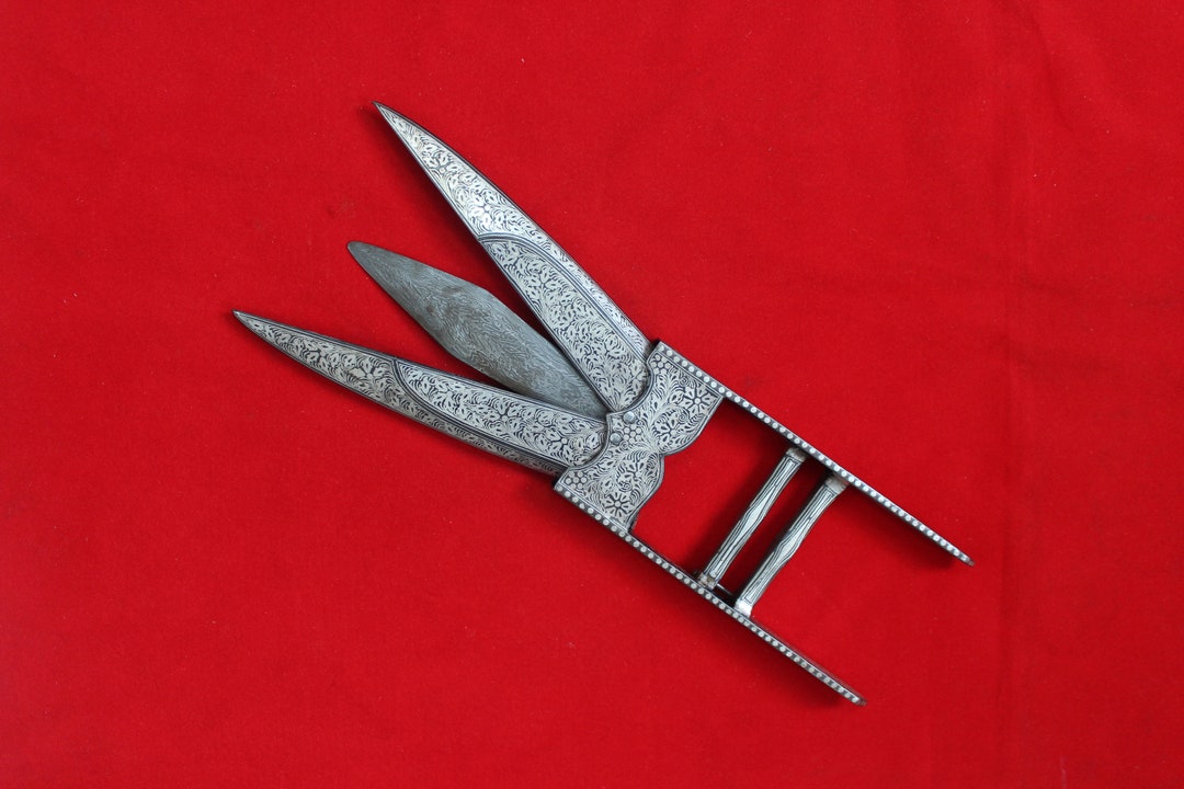 Indo Persian Mughal Rajput Silver Koftgari Scissor Katar Knife - Etsy
