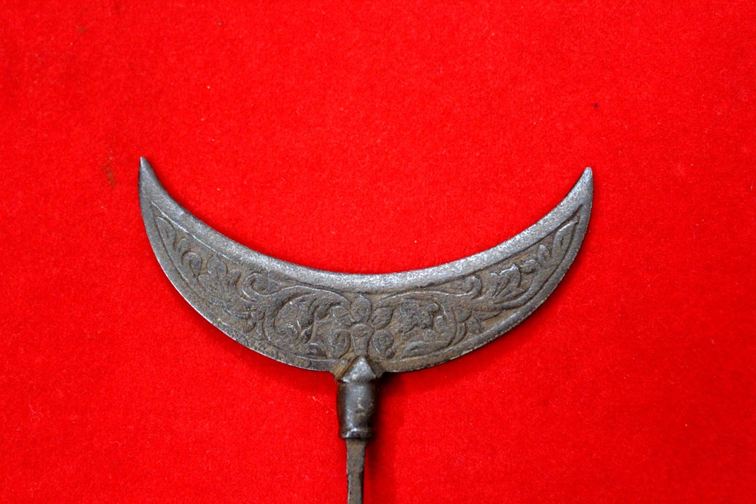 Indo Persian Mughal Rajput Engraved Moon Shape Arrow Head Archery Bow ...