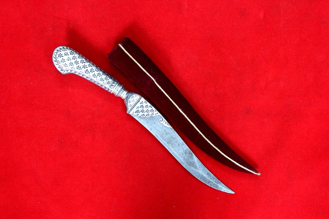 Indo Persian Islamic Mughal Rajput Sikh Silver Inlay Damascus Kard ...