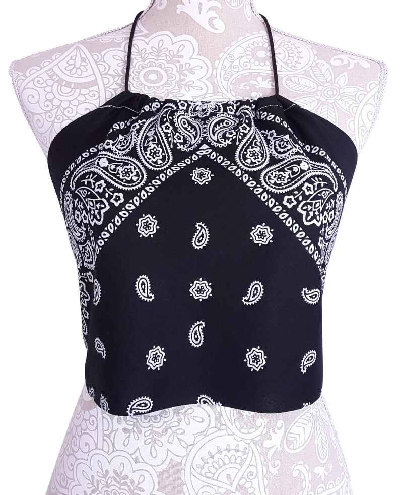 Bandana Halter Crop Top Shirt Red Blue White Black Casual Etsy
