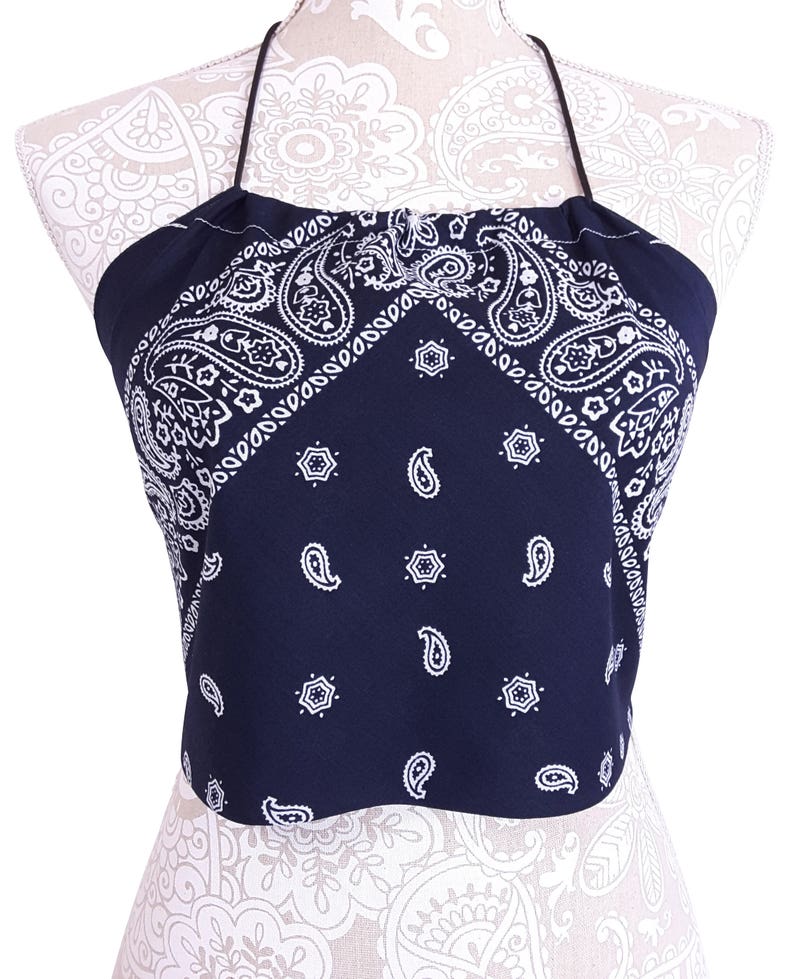 Bandana Halter Crop Top Shirt Red Blue White Black Casual Etsy