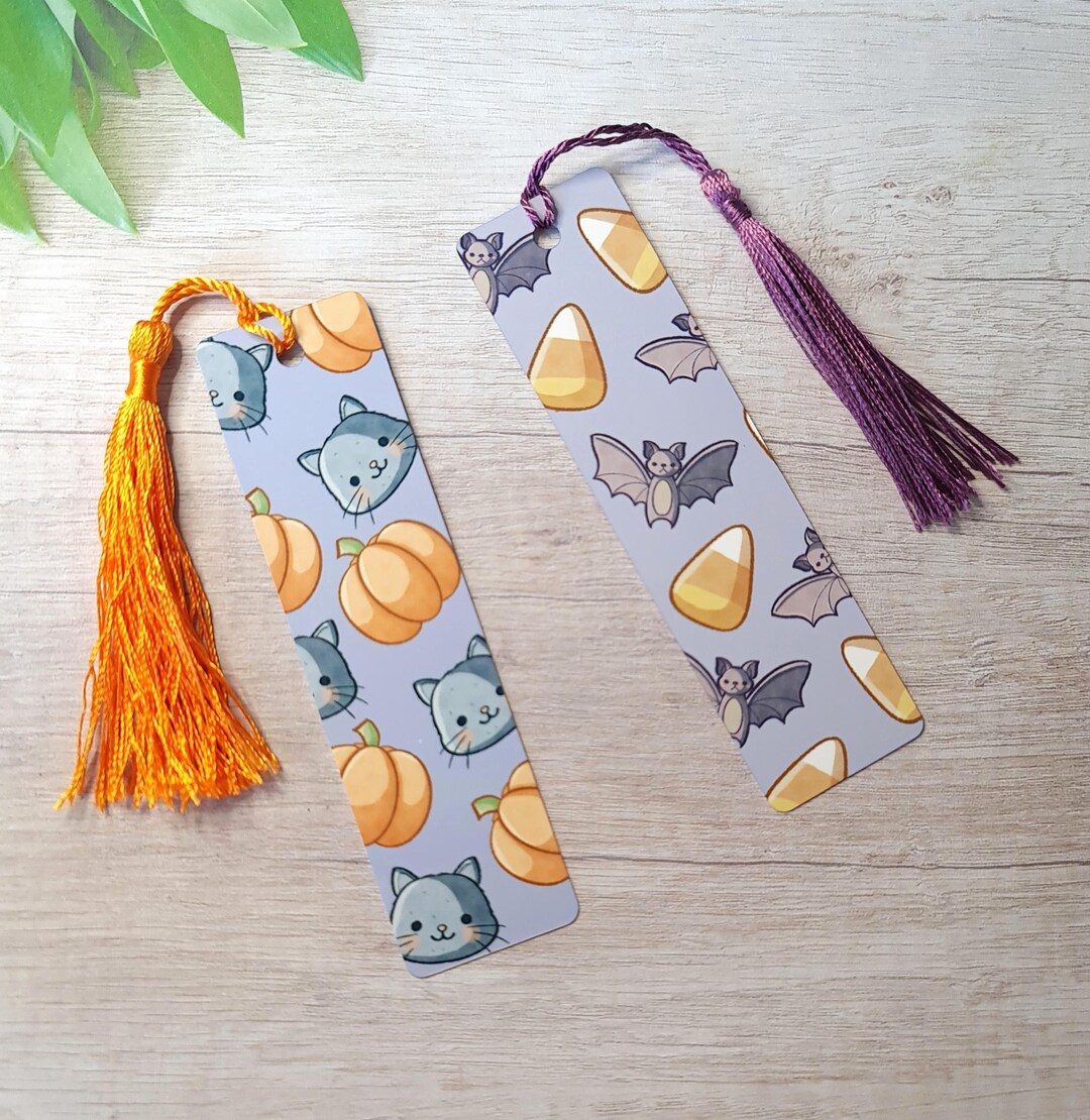 Halloween Cute Metal Bookmark With Tassle - Cat and Pumpkin, Bat and ...