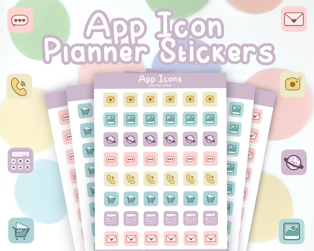 App Icon Sticker Sheet 48pcs Matte Mini Scrapbook Stickers Kawaii Phone ...