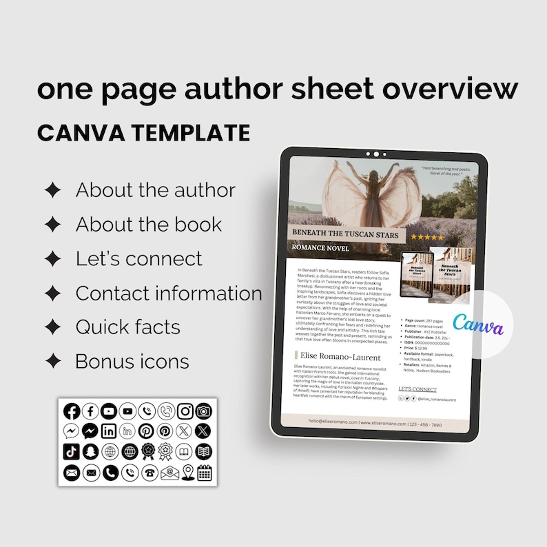 Author One Page Template Canva Author One Sheet Author Media Kit Book ...