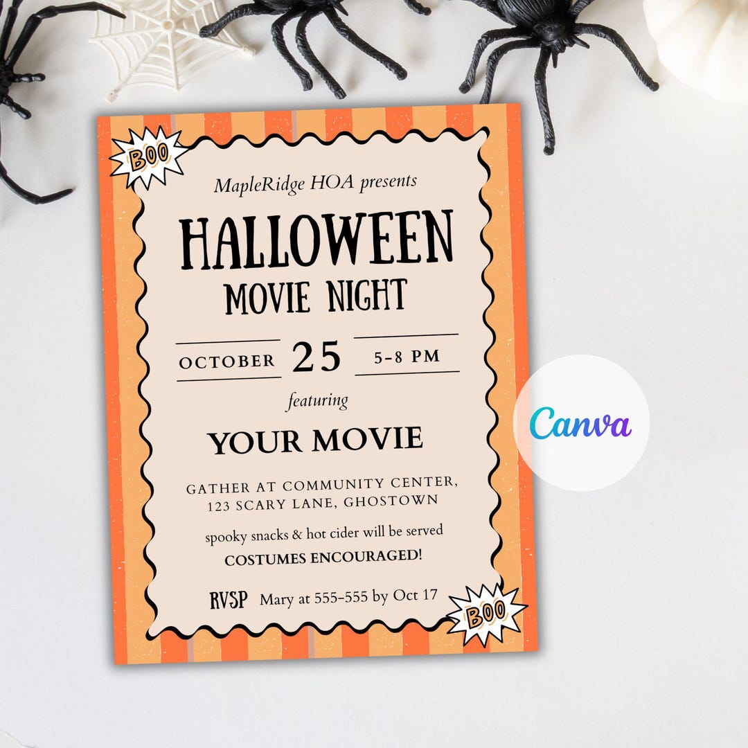 Halloween Movie Night Flyer Community Event Poster Neighborhood Cinema ...