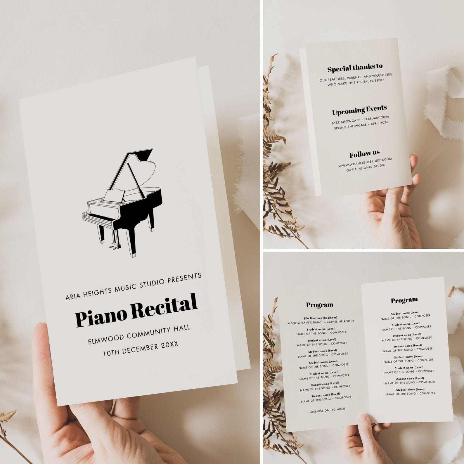 Piano Recital Program Template | Editable Canva | Music Recital Program ...