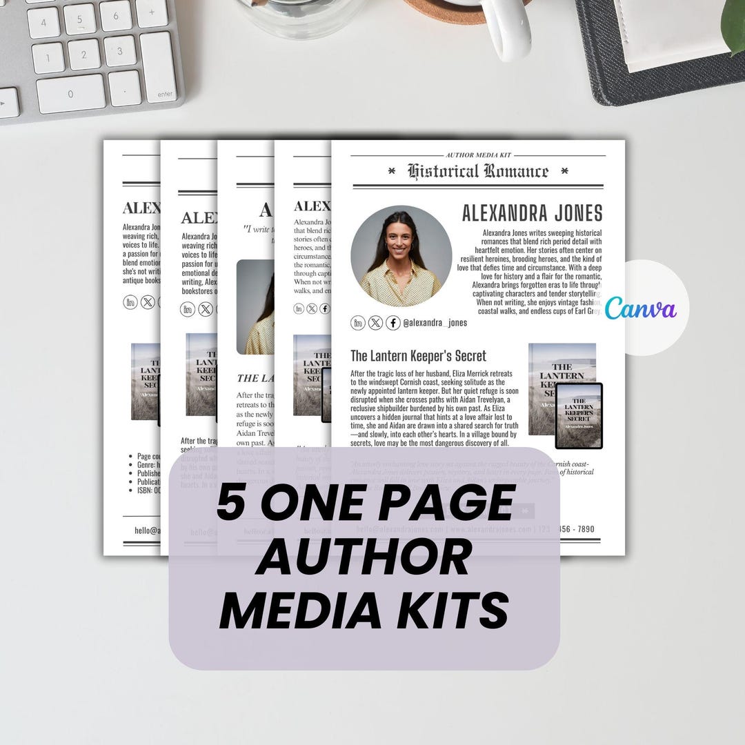 Author One Page Media Kit Template Canva Author Press Kit One Sheet ...