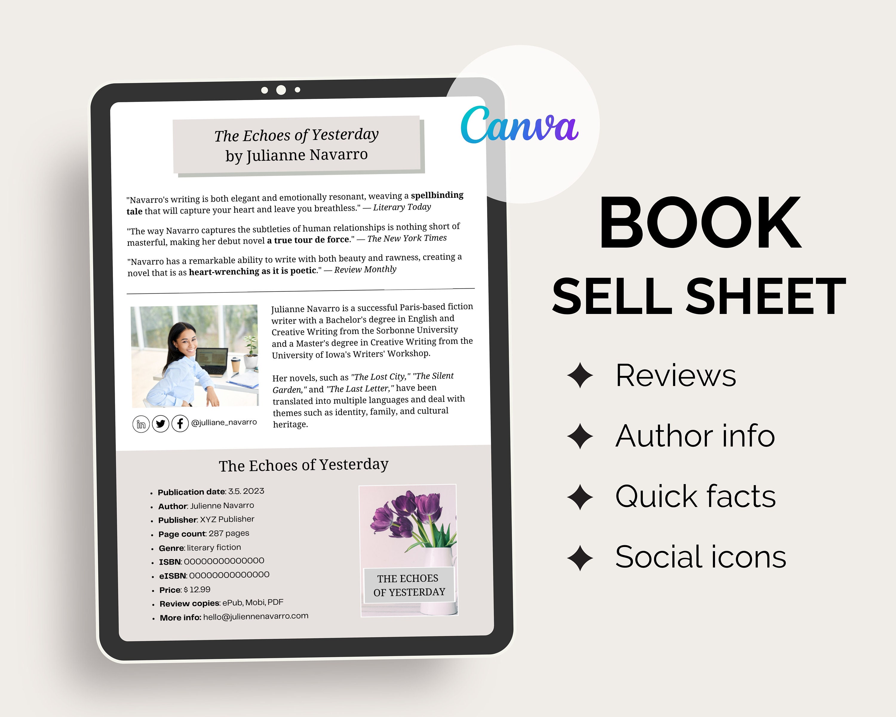 Book Sell Sheet Author Media Kit Canva Sell Sheet for Authors Press ...
