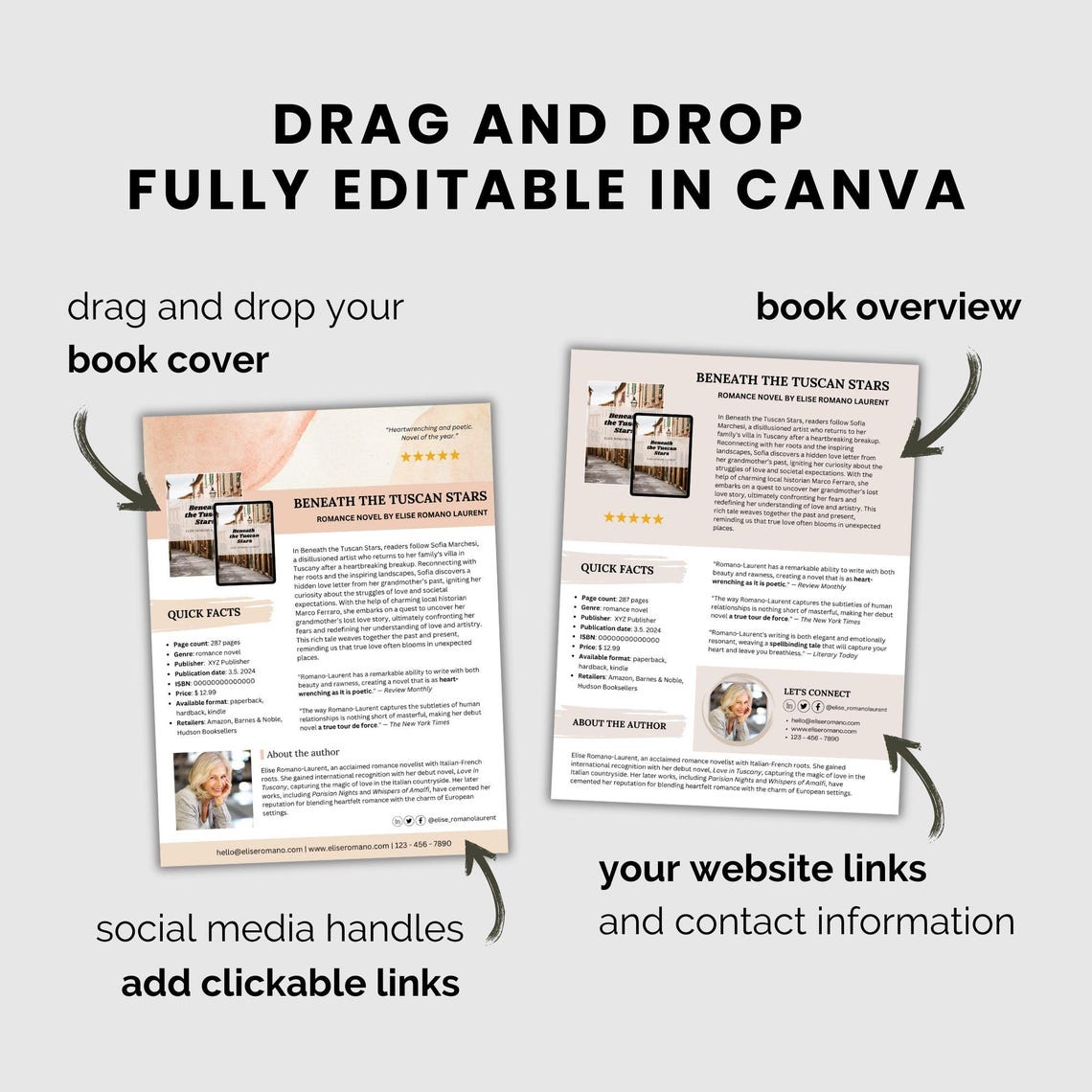 Author One Page Template Canva Author One Sheet Author Media Kit Book ...