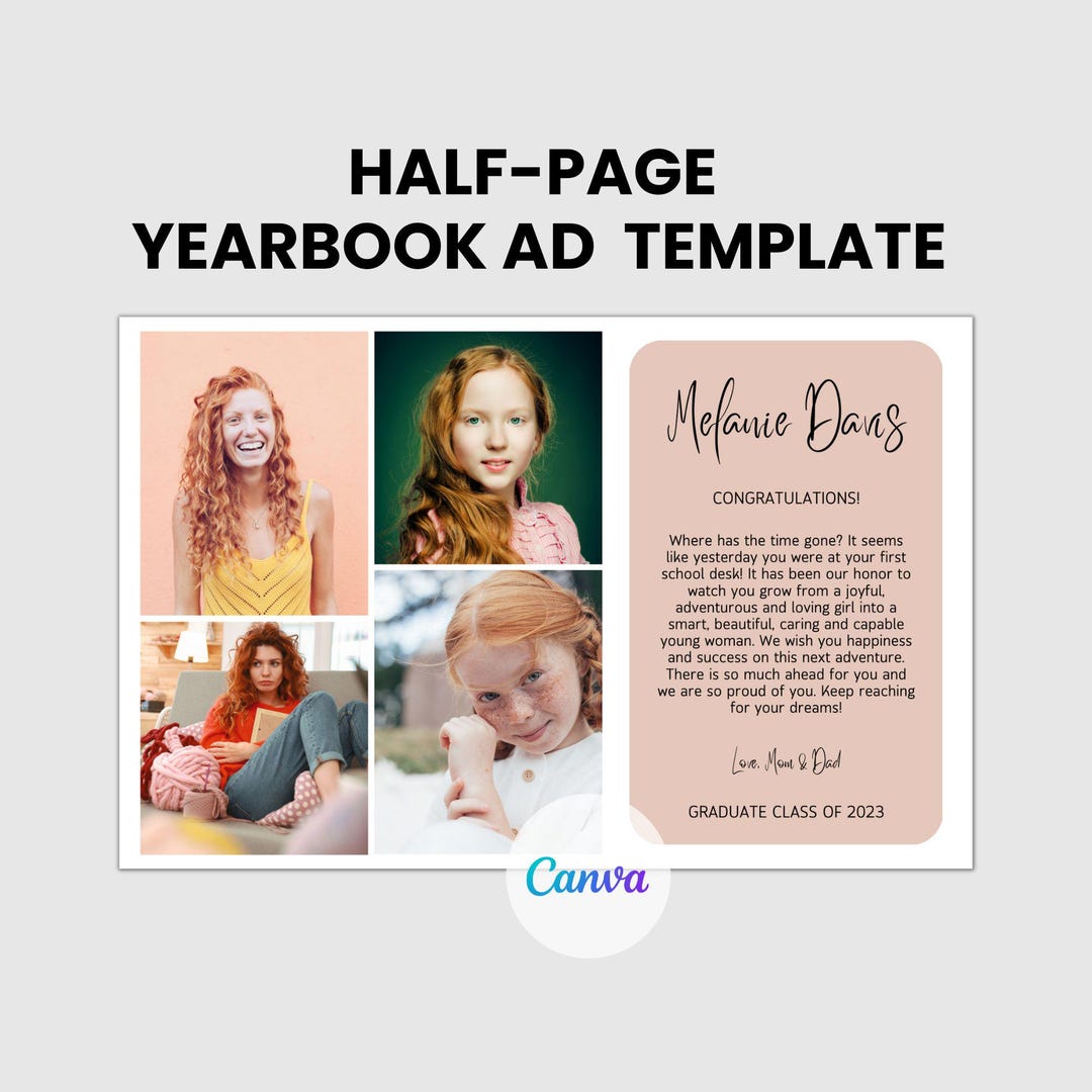 Half Page Yearbook Ad Template School Yearbook Ad Half Page Senior Ad ...
