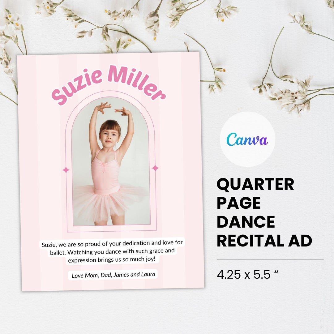 Dance Recital Ad Quarter Page Canva Template Pink Ballerina Dance ...
