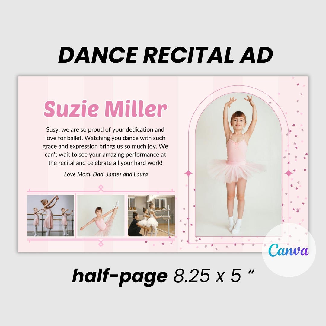 Dance Recital Ad Half Page Canva Template Pink Ballerina Dance Recital ...