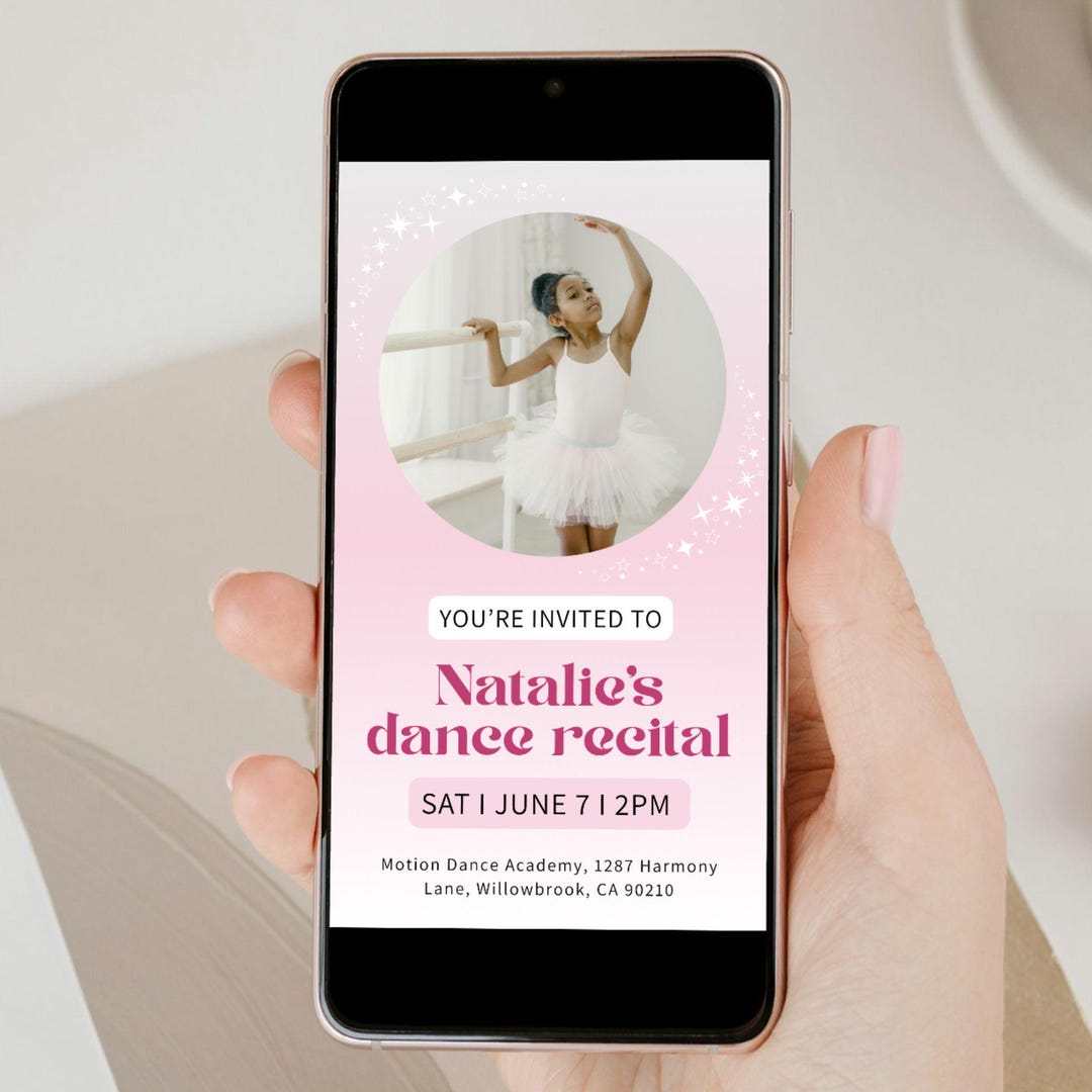 Pastel Pink Dance and Ballet Recital Digital Invite: Editable Canva ...