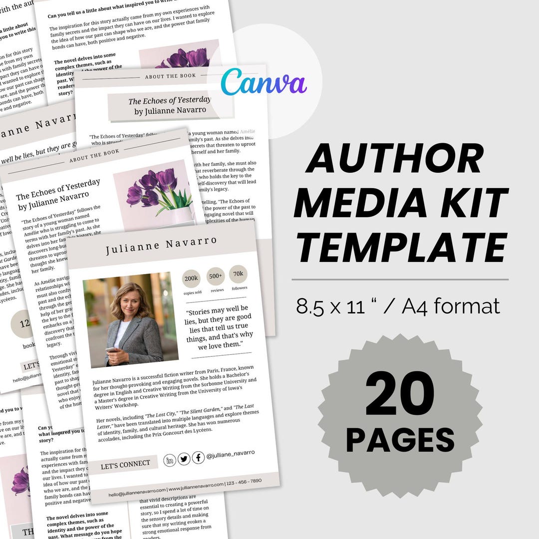 Author Media Kit Template Canva Author Press and Social Kit Template ...