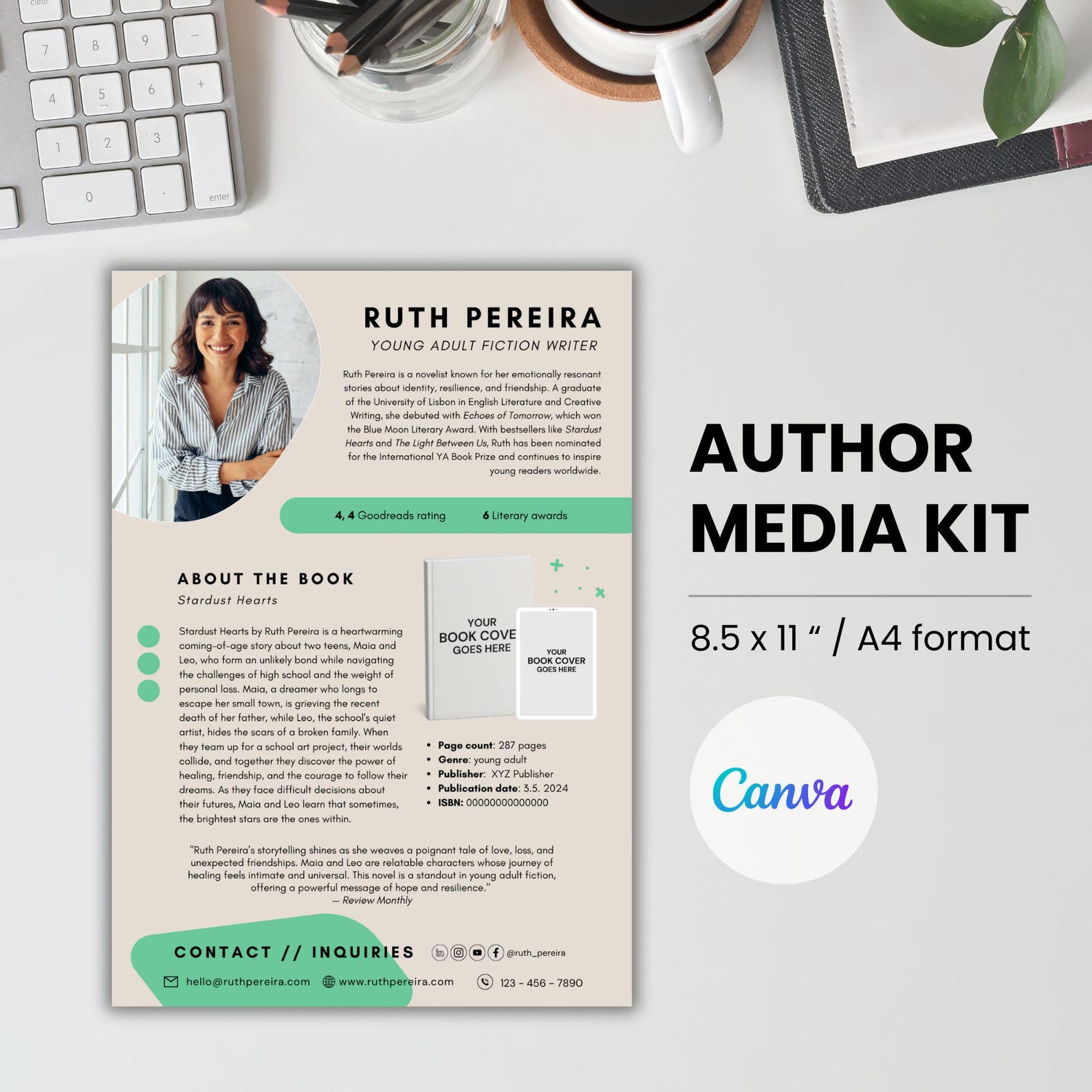 Editable Author Media Kit Template | Canva Author Press Kit, Book ...
