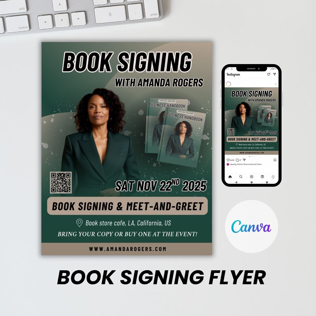 Book Signing Flyer Canva Template Editable Modern Author Promo Flyer ...