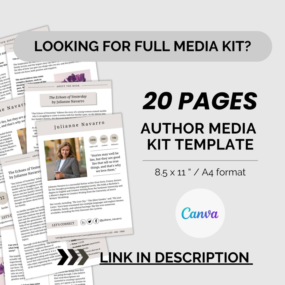 Author One Page Template Canva Author One Sheet Author Media Kit Book ...
