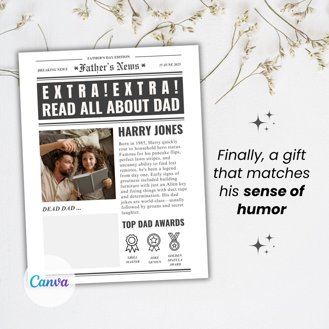 Father's Day Newspaper Front Page Template Canva Personalized Printable ...
