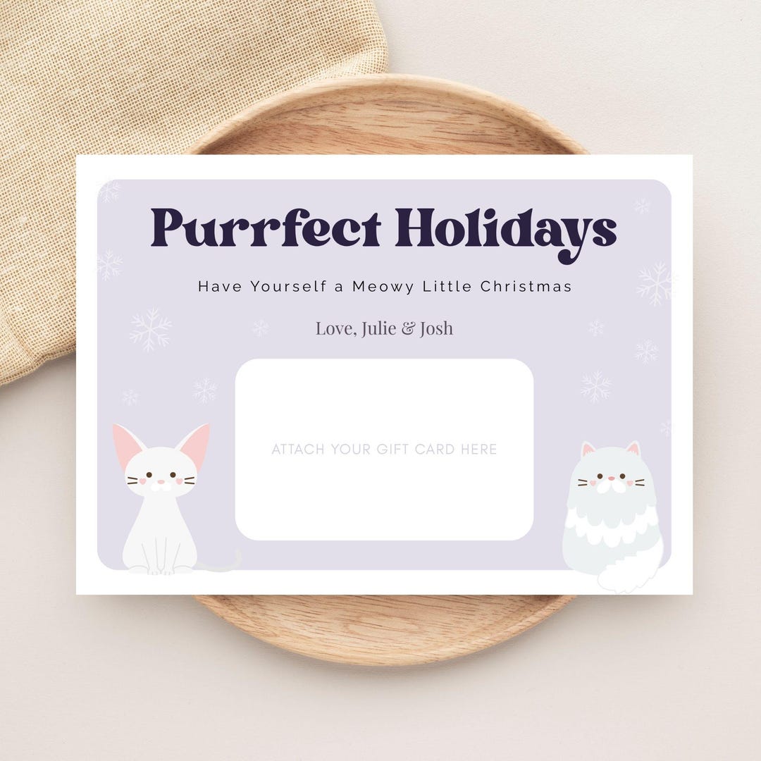 Lavender Cat Christmas Gift Card Holder | Printable Holiday Thank You ...