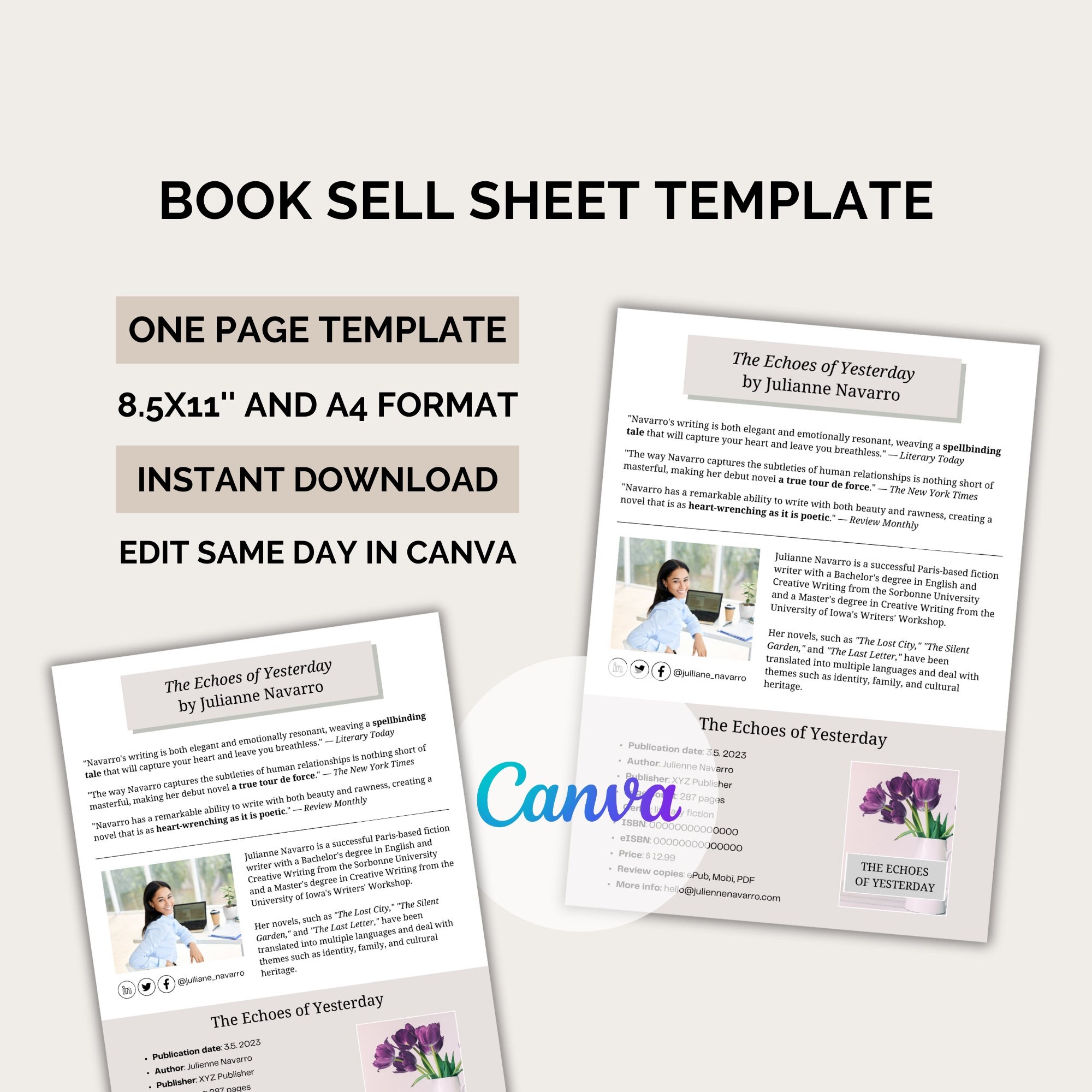 Book Sell Sheet Author Media Kit Canva Sell Sheet for Authors Press ...