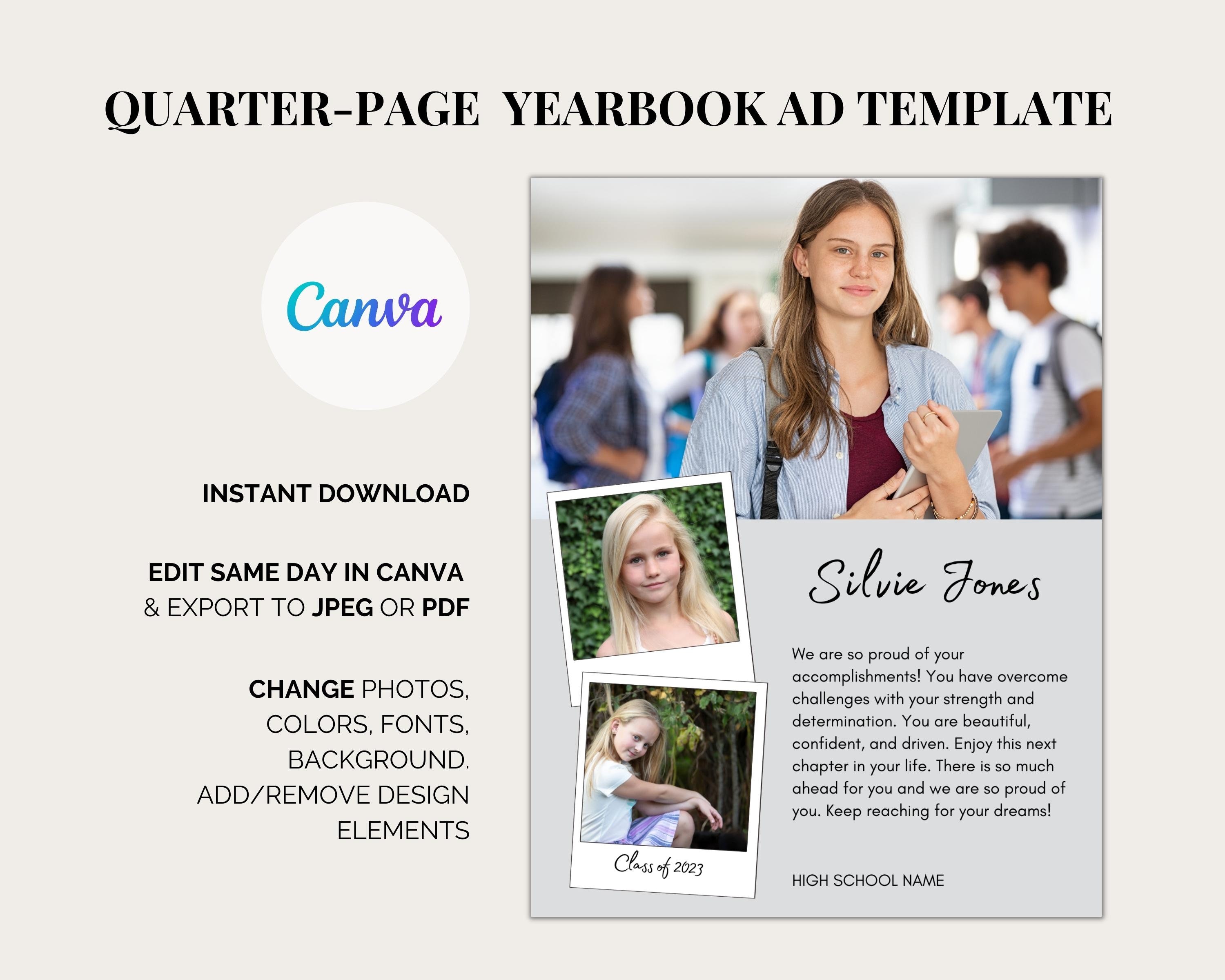 Yearbook Ad Quarter Page Canva Template Quarter Page Middle School ...