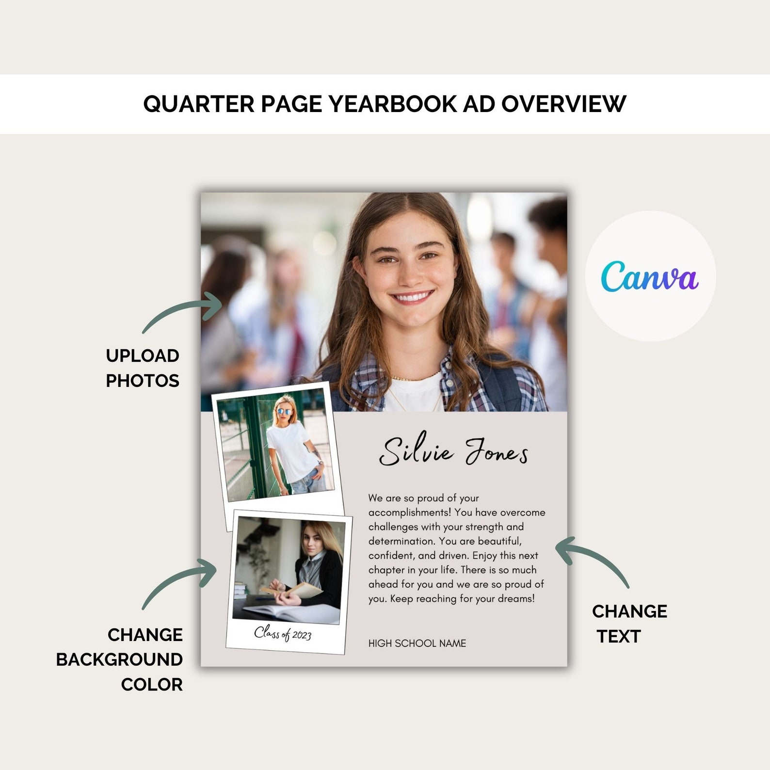 Yearbook Ad Quarter Page Canva Template Quarter Page Middle School ...