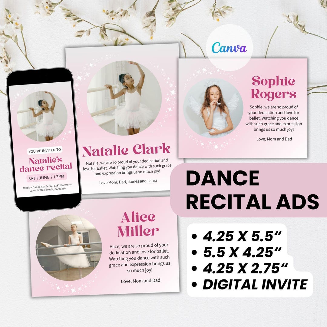 Dance Recital Ad Quarter Page Canva Template Ballet Recital Digital ...