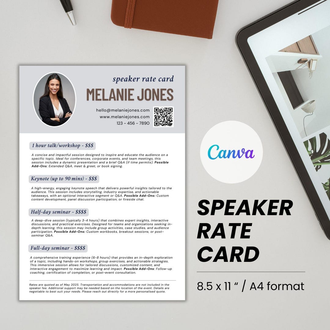 Speaker Rate Card Canva Template Keynote Speaker Rate Sheet ...