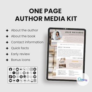 Author One Page Template Media Kit Canva Author Press and Social Kit ...