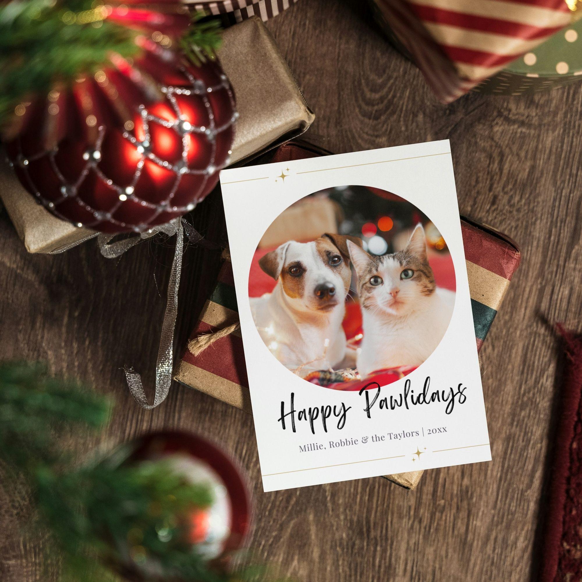 Happy Pawlidays Dog Christmas Card | Pet Holiday Photo Postcard ...
