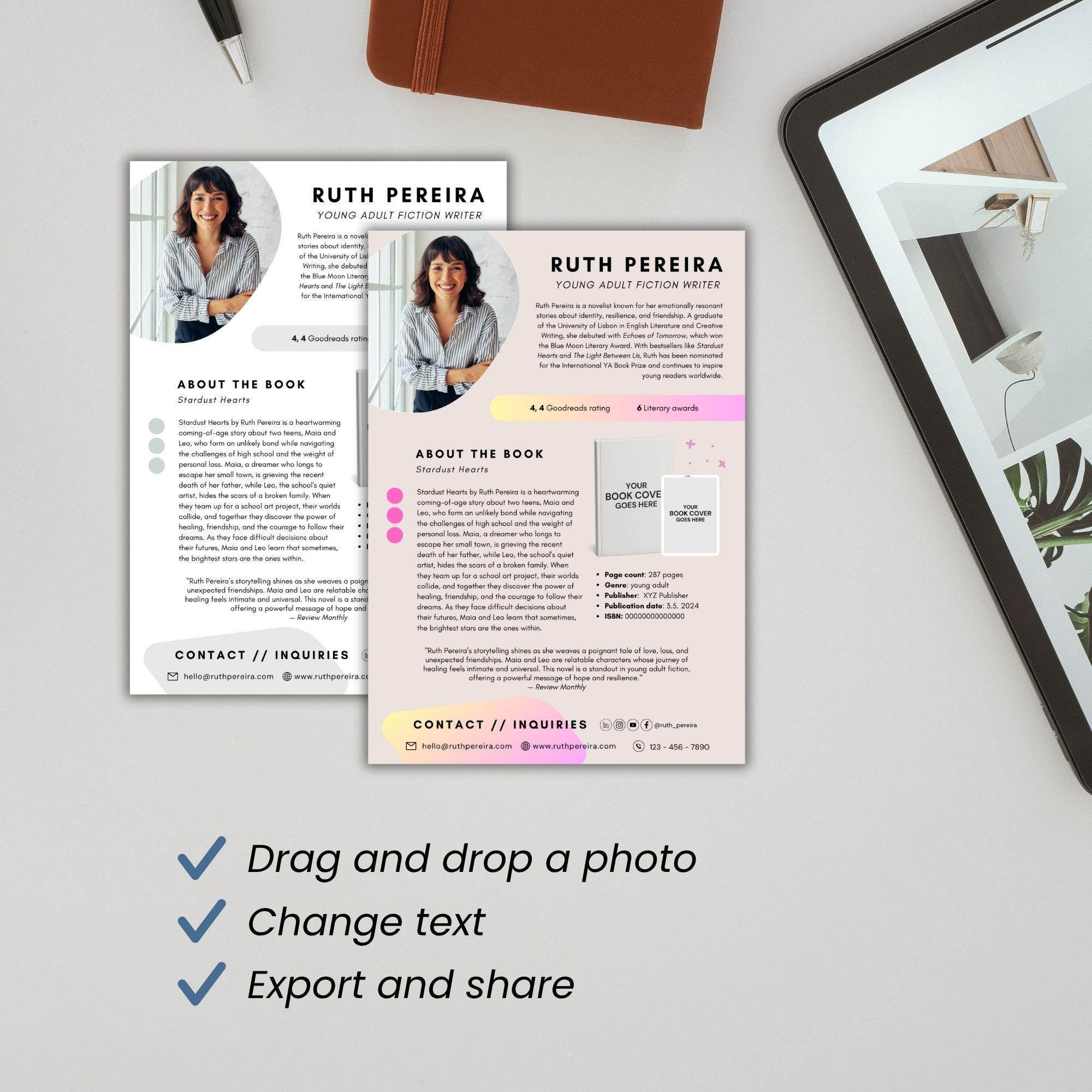 Editable Author Media Kit Template | Canva Author Press Kit, Book ...