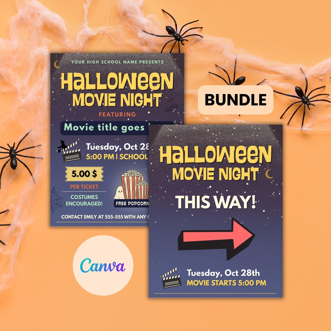 Halloween Movie Night Flyer Template Canva Spooky Halloween Event ...