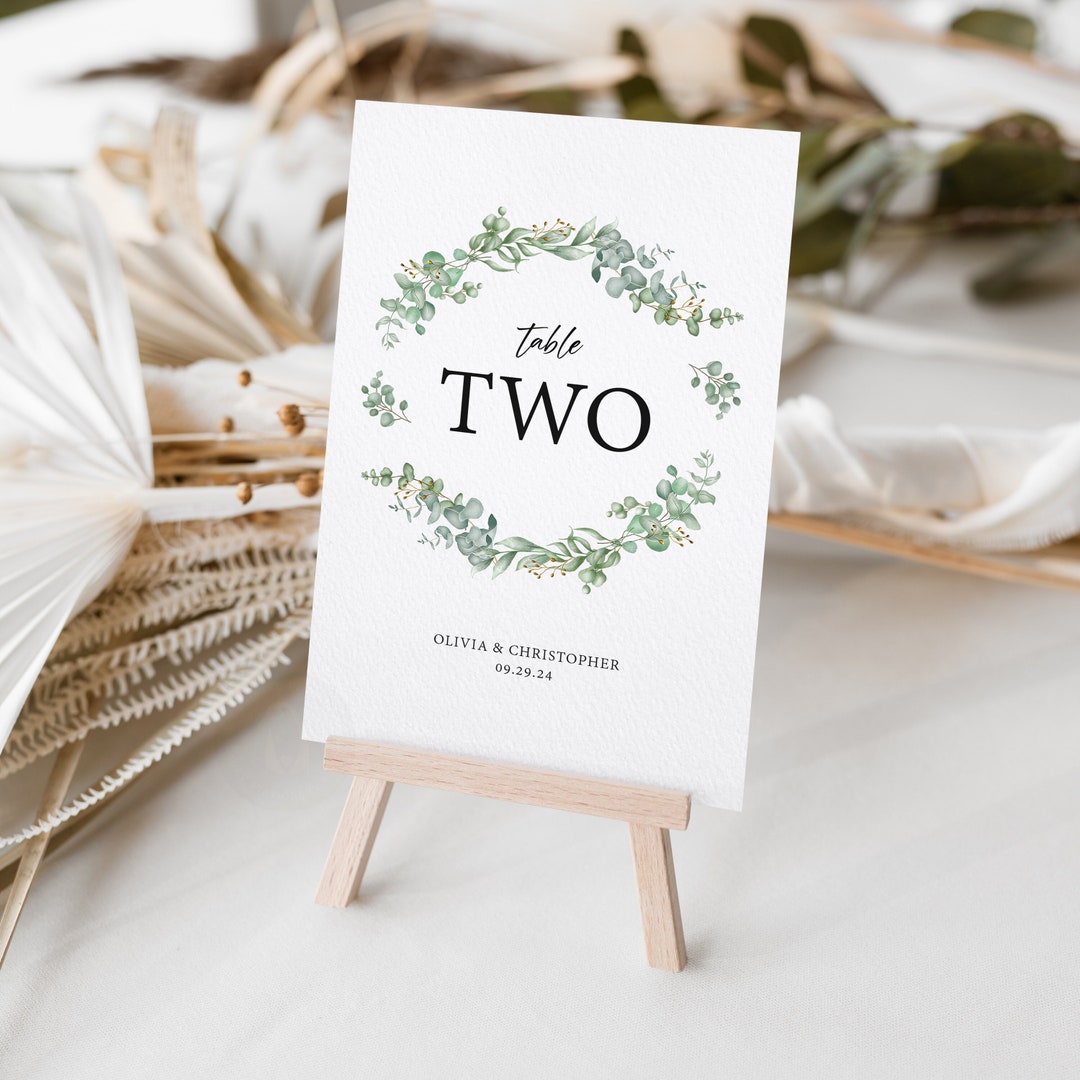Personalised Wedding Table Number Cards, Wedding Table Signs, Greenery ...