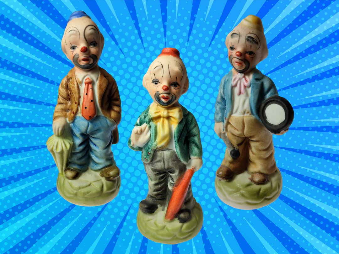 Vintage Clown Bisque Ceramic Sad Circus Clowns Figurines Retro Clown ...