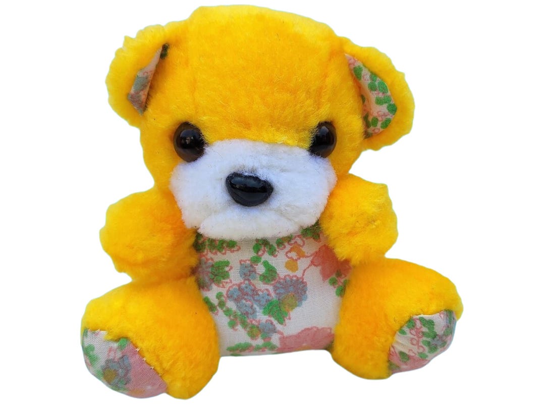 Small Vintage Plush Yellow Teddy Bear - 5" Doll - Retro Classic Stuffie ...